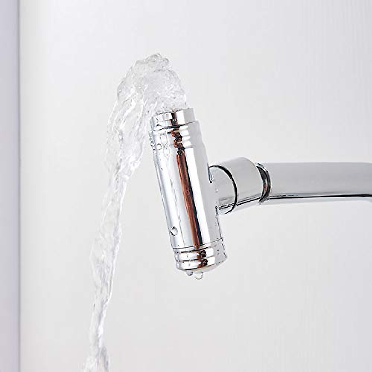 OMOONS Kitchen Taps Chrome Short or Tall Hot Cold Mixer Kitchen Facuets with Spray Gun, 360 Degree Rotation Modern Design Deck Mount Water Mixer Tap Kitchen Faucet/Chrome B