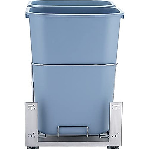 VEVOR Pull-Out Trash Can, 37Qt Double Bins, Under Mount Kitchen Waste Container with Soft-Close Slides, 44 lbs Load Capacity & Door-Mounted Brackets, Garbage Recycling Bin for Kitchen Cabinet, Grey