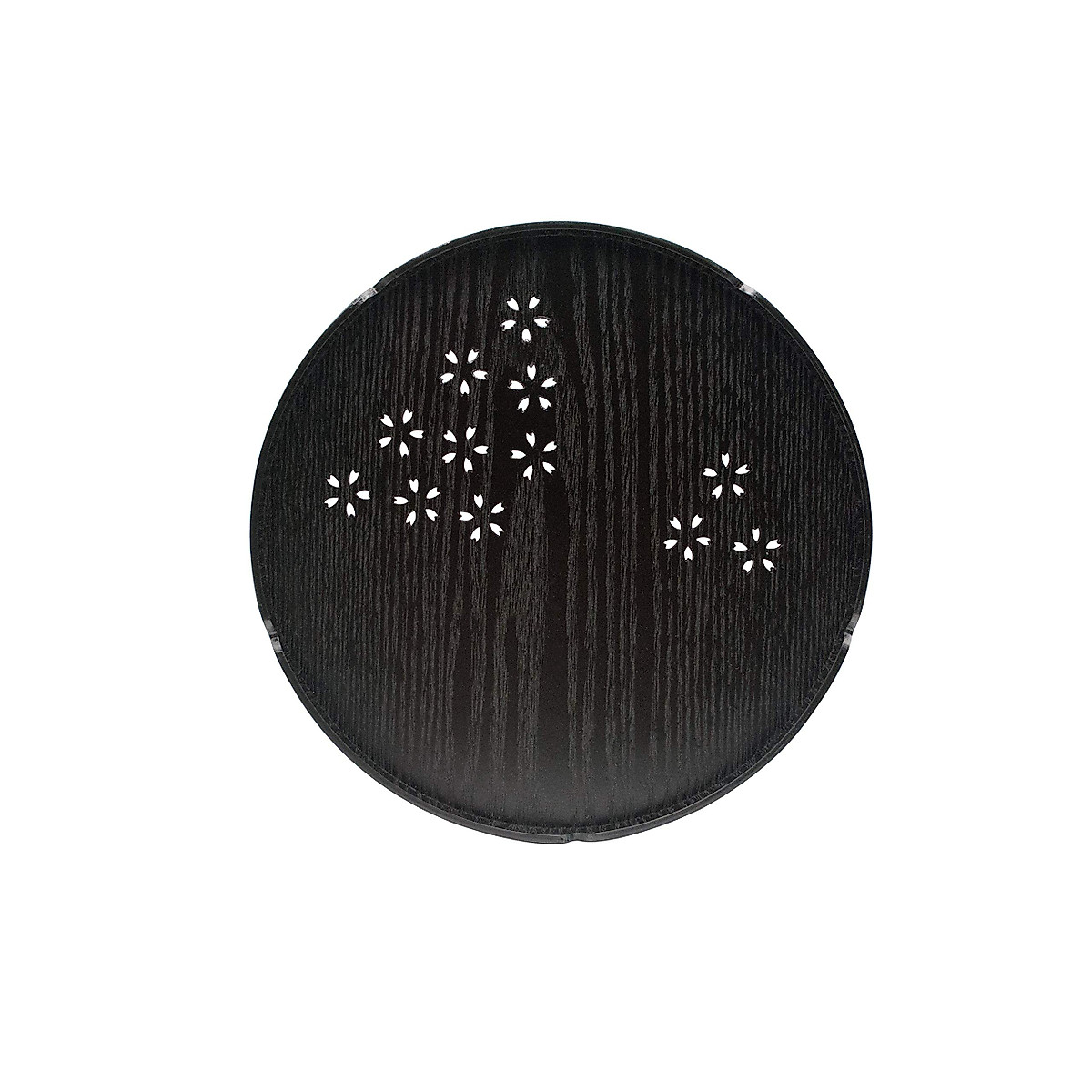 Islandoffer Premium Japanese Style Cherry Pattern Round Tea Tray, Black