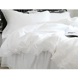 White Queen Lace Duvet Cover Egypt Cotton Quilt Cover 90x90 Inch 1 Pieces Solid