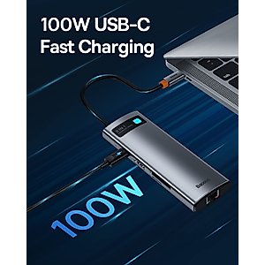 Baseus 8-in-1 USB C Hub Docking Station, USB C Adapter with 4K HDMI, 3 USB 3.0, TF/SD Reader, Ethernet, 100W Power Delivery Compatible with MacBook, Surface, iPad, Steam Deck or Other Type C Devices