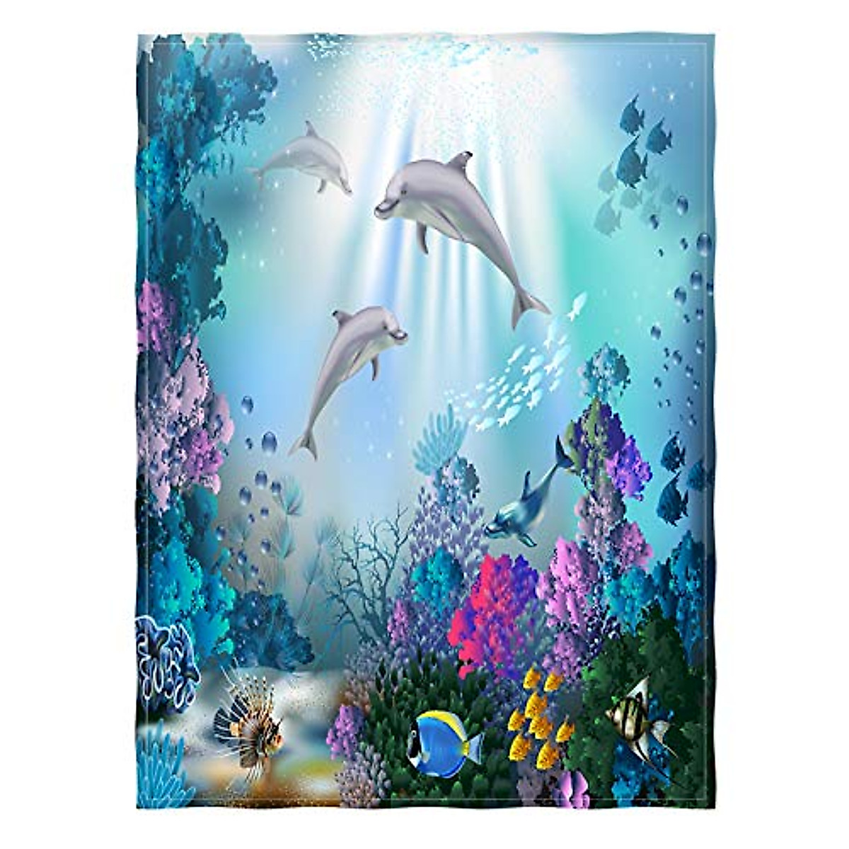 Yunine Lmorey The Underwater World with Dolphins and Plants Throw Blanket Bed Couch Sofa Travelling Camping Super Soft Blanket for Kids Adults 60 x 80 Inches