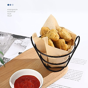 luzen 2Pcs Wire Metal French Fries Stand Rack Holder Chips Snack Fried Chicken Cone Basket for Kitchen Bar Restaurant Party Supplies, Black