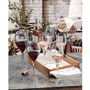 Biandeco Long Stem Wine Glasses Set of 6, 15.38 oz Premium Tempered Thin Rim Glasses for Drinking Red/White Wine, Crystal Clear Lead-Free Sturdy Glass - Made in Europe