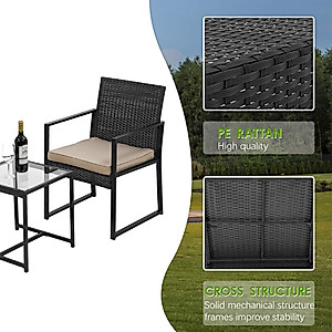 FDW Outdoor Patio Furniture Set,3 Pieces Wicker Modern Bistro Set Conversation Sets with Coffee Table for Yard and Bistro