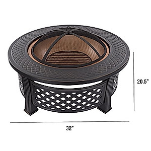 Fire Pit Set, Wood Burning Pit - Includes Spark Screen and Log Poker - Great for Outdoor and Patio, 32” Round Metal Firepit by Pure Garden
