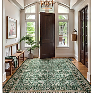 Wonnitar Green 8x10 Rugs for Living Room, Christmas Rug Vintage Large Rugs, Non Shedding Stain Resistant Rugs for Farmhouse Bedroom Dining Room Home Office Department,(Green,8' x 10')