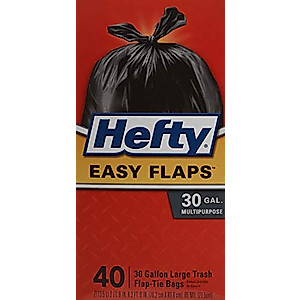 Hefty Easy Flaps Multipurpose Large Trash Bags, Unscented, 30 Gallon, 40 Count