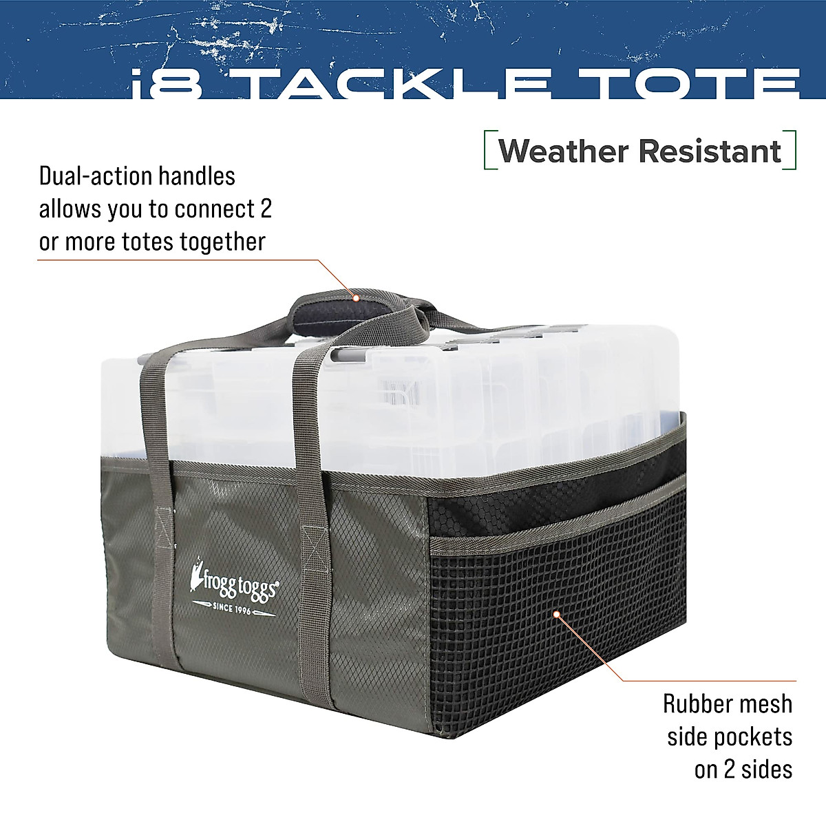 FROGG TOGGS Fishing Tote, Secures Organizes and Protects Tackle Trays, Black, One Size