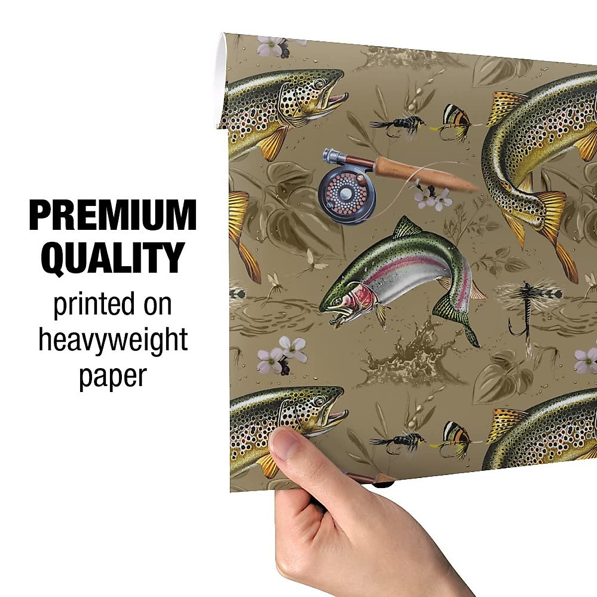 GRAPHICS & MORE Trout Stream Fish Fly Fishing Rod Reel Gift Wrap Wrapping Paper Rolls