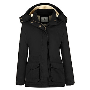 WenVen Women's Slim Fit Sherpa Lined Winter Coat Warm Casual Jacket (Black, M)