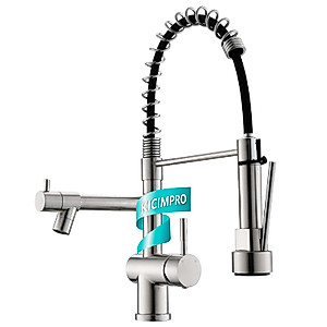 Kicimpro Faucet for Kitchen Sink, Commercial Kitchen Faucet with Pull Down Sprayer Brushed Nickel Spring Single Handle High Arc Stainless Steel Kitchen Bar Sink Faucet 1 Hole Or 3 Hole Compatible