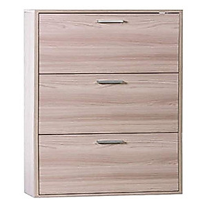 Sarmog A763-Clear Elm Shoe Rack Collection Shoe Rack with 3 Double Depth Folding Doors, Clear Elm