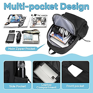 UPPACK Black Backpack Lightweight School Bag Bookbag Waterproof High School Middle School Students Backpack For Teen Boys Girls Cute Aesthetic Backpack Casual Daypack For Men Women