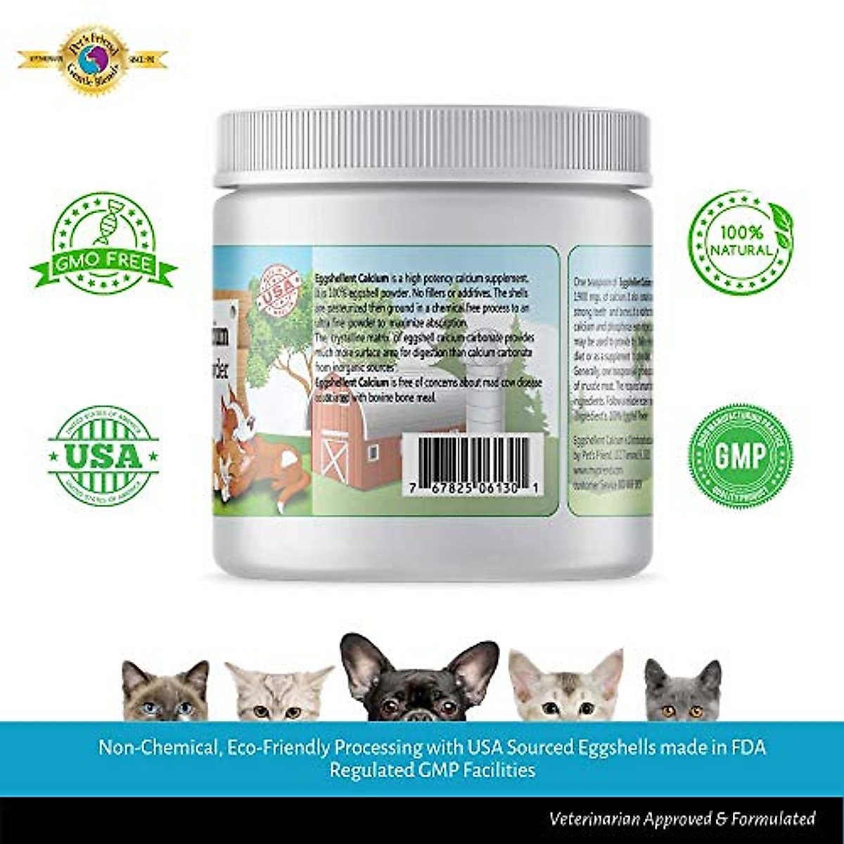 Pet's Friend Eggshellent Calcium 16 oz - Fine Eggshell Powder Calcium Supplement for Dogs and Cats, Low Phosphorous Non-Bovine Ingredients, Nourish Muscles, Joints, and Bones, Tasty Food Additive