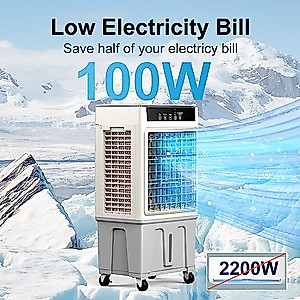 Cozzyben 3 in 1 Swamp Cooler, 2100CFM Evaporative Air Cooler, Portable Ac Unit Air Conditioner 100°Oscillation, 3 Speed, 24H Timer, 4 Ice Packs & 5.3 Gal Water Tank for Garage, Patio, Outdoor