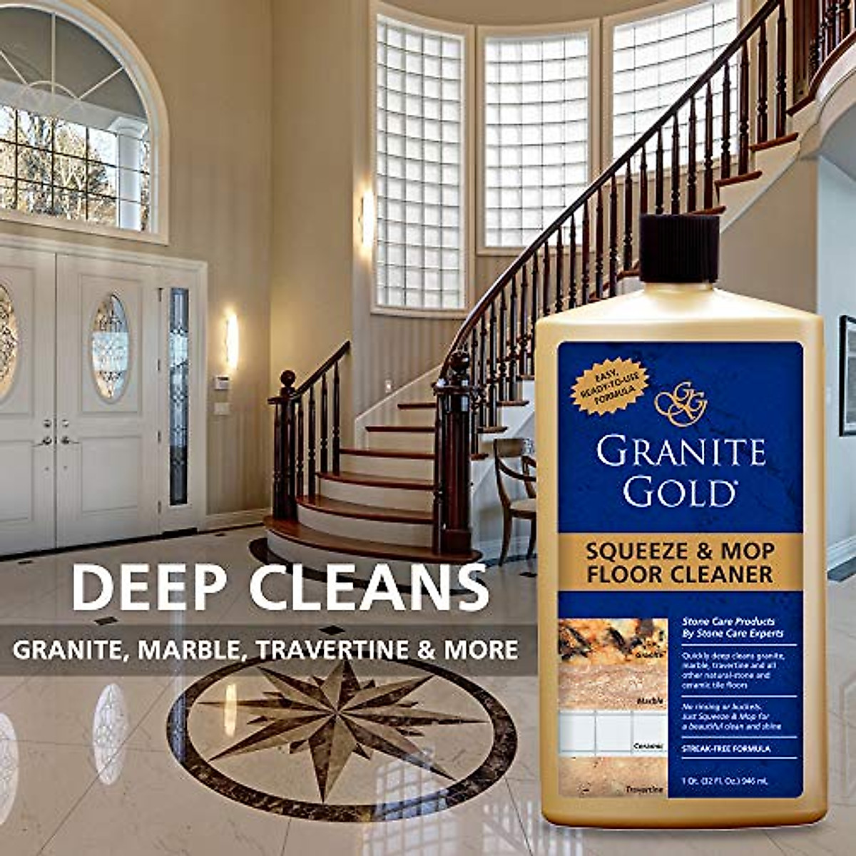 Granite Gold Squeeze and Mop Floor Cleaner For Granite, Marble, And Other Natural Stone Or Ceramic Tile Surfaces, 32 Fl Oz