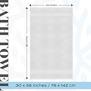 White Classic Luxury Bath Towels Large - Cotton Hotel spa Bathroom Towel |30x56 | 4 Pack | Silver