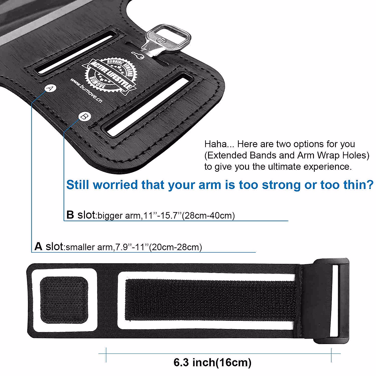 BUMOVE Running Armband for Samsung Galaxy M54 /A34 for iPhone 15/14/13/12/11Pro Max,XS Max,Sports Workouts Phone Arm Band with Card Holder (Black)