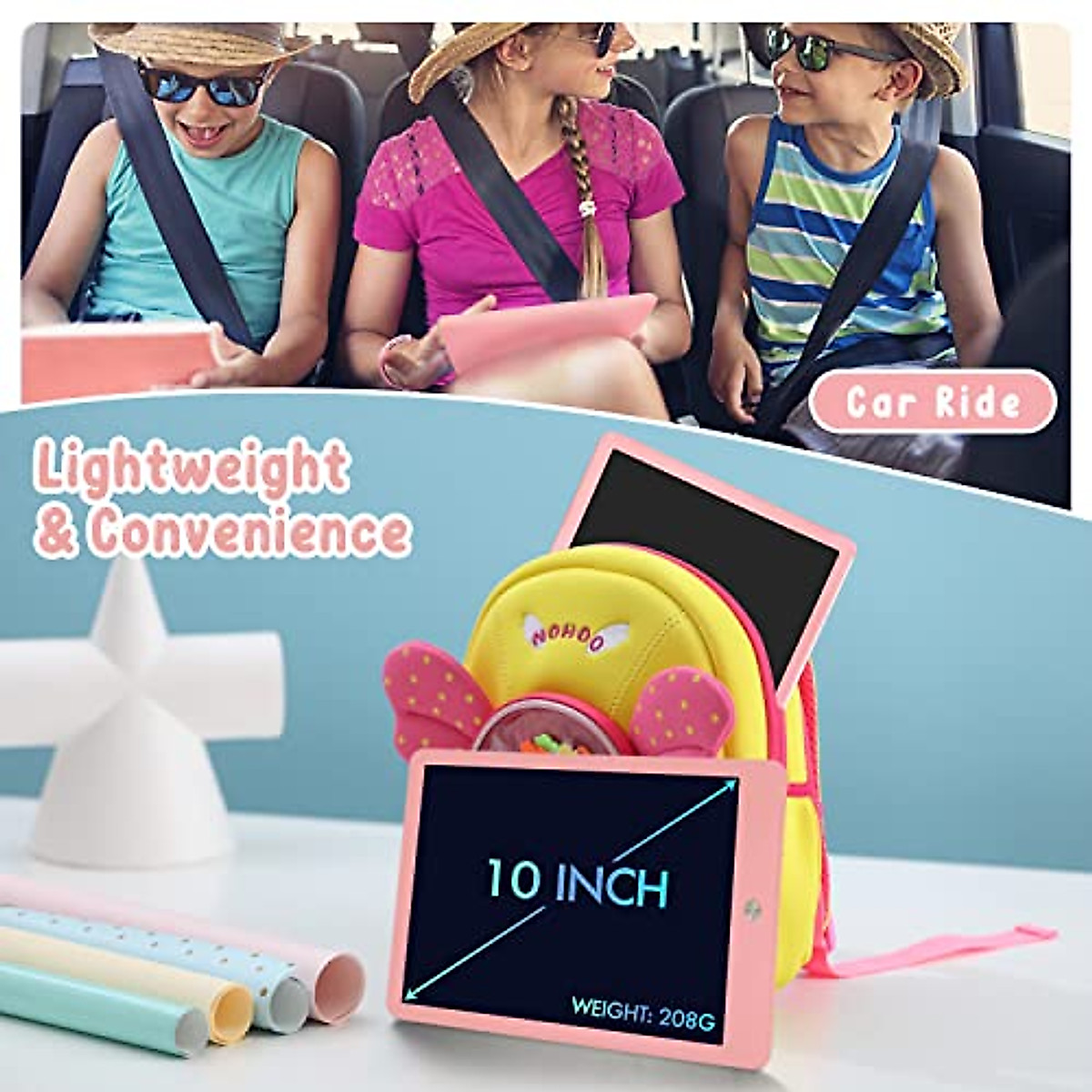 SIXGO LCD Writing Tablet, 2 Pack 10 Inch Colorful Drawing Pad for Kids, Reusable Doodle Board with Erase Button, Educational Gifts for 3 4 5 6 7 Years Old Toddler Boys Girls (Blue&Pink)