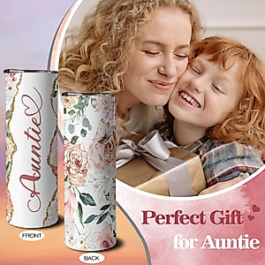 owbgsdh 20 oz Aunt Skinny Tumblers with Lid and Straw, Auntie Stainless Steel Vacuum Insulated Travel Coffee Mug Cup Water Bottle, Auntie Birthday Gifts for Aunt