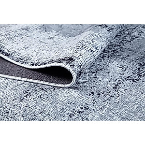 BESPOKY 2'7" x 13'1" - 80 x 400 Cm Jamshedpur Grey Framed Cotton Machine Washable Non Slip Living Room Bedroom Nursery Hallway Indoor Outdoor Area Rug