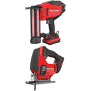 CRAFTSMAN V20 Cordless Finish Nailer Kit, 18GA with Cordless Jig Saw (CMCN618C1 & CMCS600B)