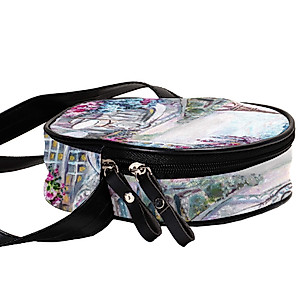 Paris Tower Oil Painting Canvas Crossbody Bag Round shoulder Bag Circle Purse