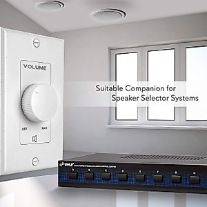 Pyle Home Wall Mount Volume Control Knob- Flush In-Wall Plate,Rotary Style Adjustment, 20-20kHz Freq. Response,Companion for Hi-Fi, Four-Pair Speaker Selector w/ Audio&Video Compatibility,White- PVC1