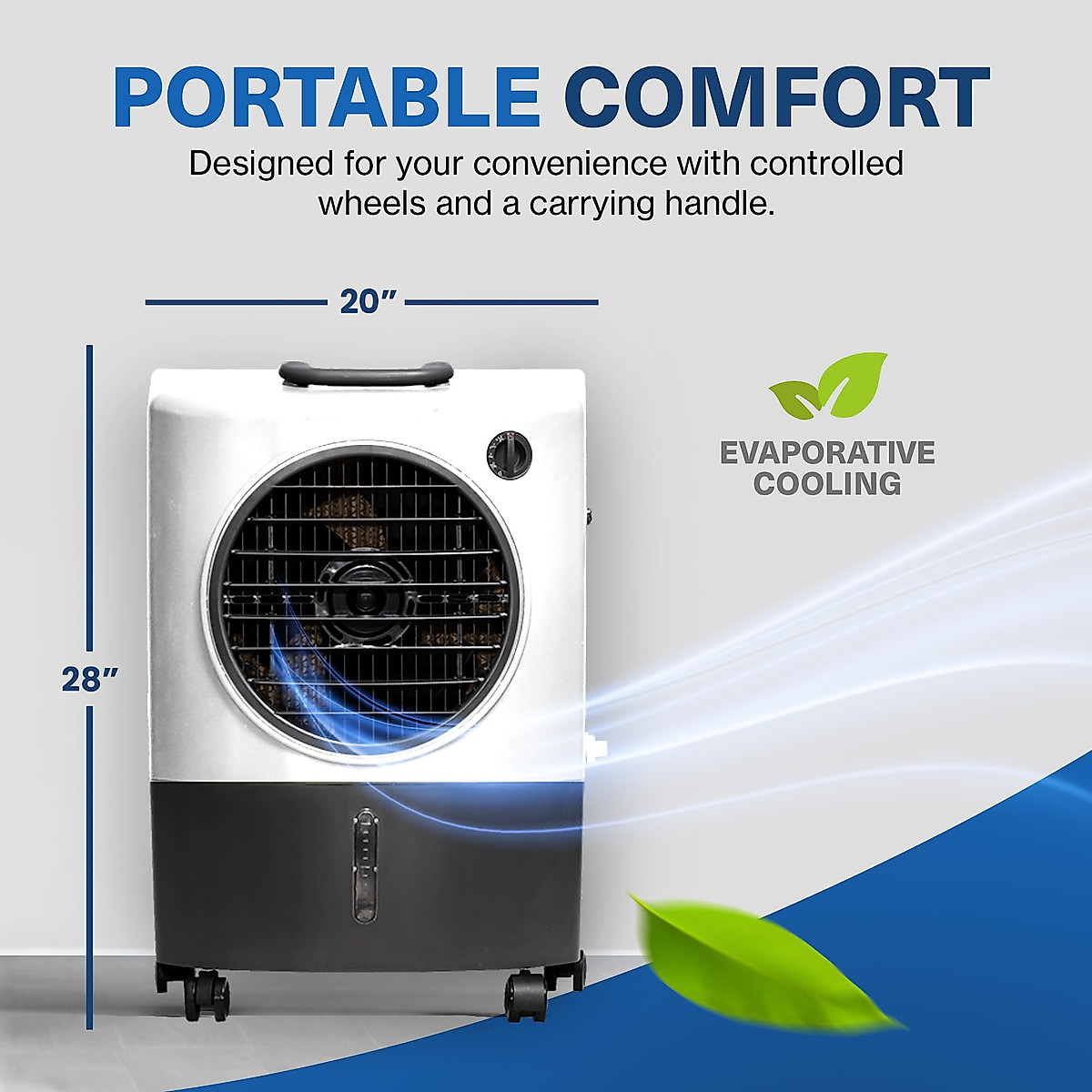 Hessaire Portable Heavy Duty Outdoor Evaporative Air Cooler Humidifier with High Density Grid Media Pad and Water Level Display, White