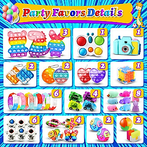 206 PCS Party Favors for Kids 3-5 8-12, Pop Fidget Toys Pack Birthday Gifts Bulk Toys Goodie Bag Stuffers, Treasure Box Toys for Classroom Prizes for Kids Pinata Stuffers