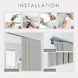 GoDear Design Adjustable Sliding Window Panel Track Blinds 45.8"- 86" W x 96" H, Extendable Vertical Blinds, Sliding Hanging Room Dividers, White Trimmable Fabric Shades, Light Filtering, Catch Me