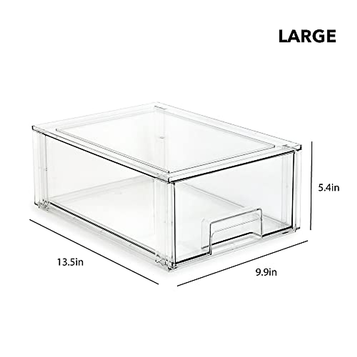 Isaac Jacobs Stackable Organizer Drawer Set (1 Medium, 1 Large), Clear Plastic Storage Boxes, Pull-Out Bins, Home, Office, Closet, Shoes, BPA-Free, Food/Fridge/Freezer Safe (1 Medium, 1 Large)