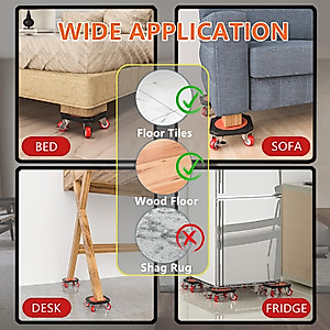 Furniture Dolly, Furniture Movers with Rubber Wheels, Heavy Duty Furniture Lifter Maximum Load 3086LBS,Thickened Anti-Slip Panel for Moving Heavy Furniture Sofa/Piano(Not Suitable for Use on Shag Rug)