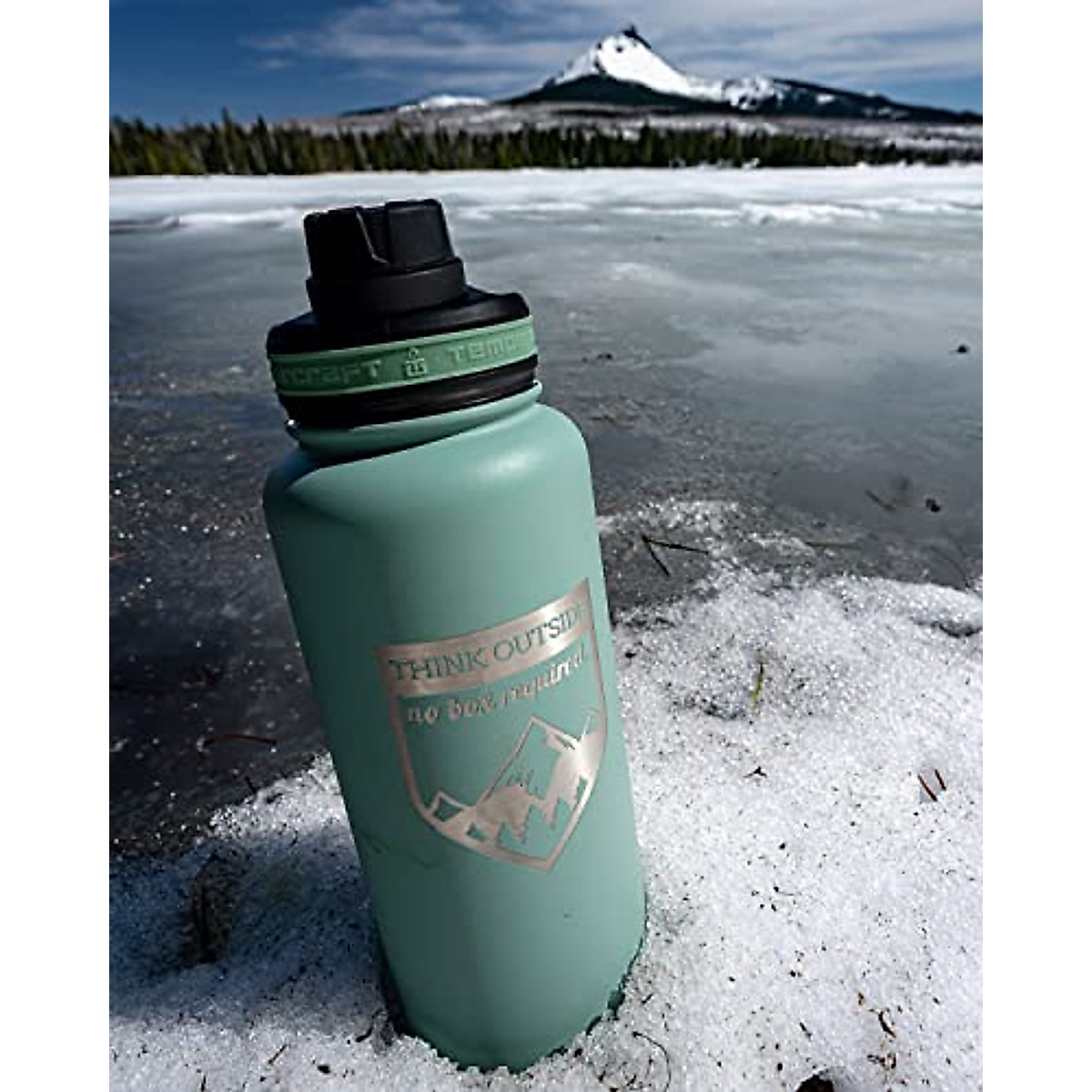 Tempercraft 32 oz Vacuum Insulated Sport Bottle | Custom Laser Engraved Options | Stainless Steel, Double-Walled, Wide Mouth (River - Blank)