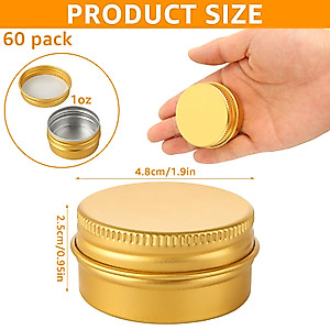 LDXDRU 60 Pack 1oz Metal Tin Cans, Round Small Tins with Lids, Tin Containers With Lids for Candles Salve Cosmetic Lip Balm Candies Food Storage, Golden