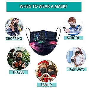 50PCS Disposable Starry Galaxy Pattern Face Masks,3 Ply Breathable Safety Mask,Disposable Mouth Face Cover for Adults(Galaxy C)