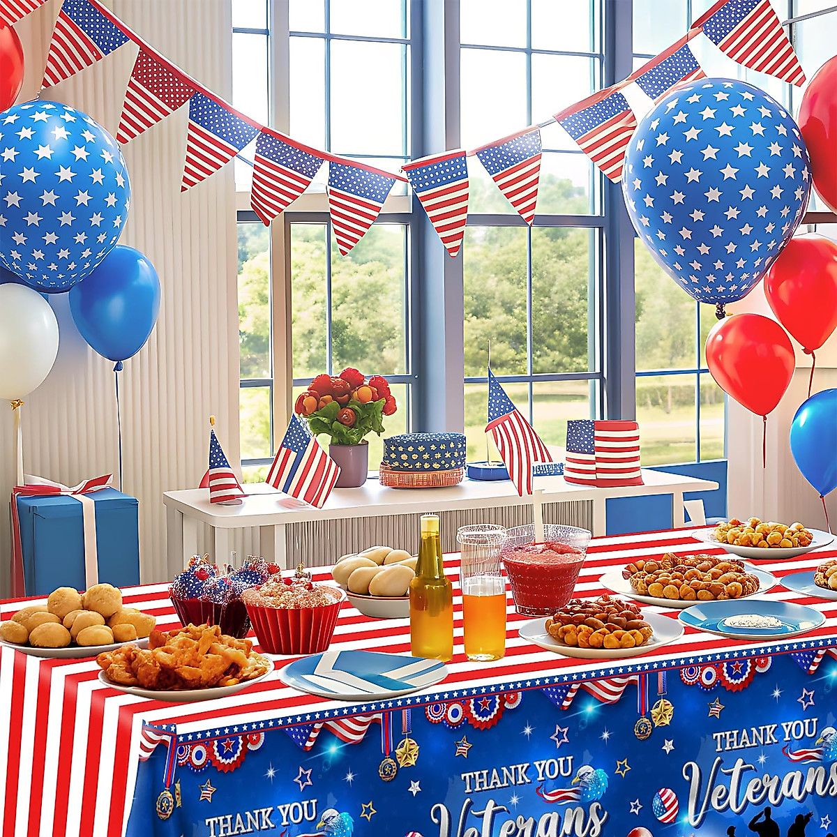 54*108 Inches Veterans Day Decorations Tablecloth, 3Pieces Thank You Veterans Tablecloth Happy Veterans Day Decorations Table Cover, Veterans Day Table Decorations for Patriotic Party Decorations
