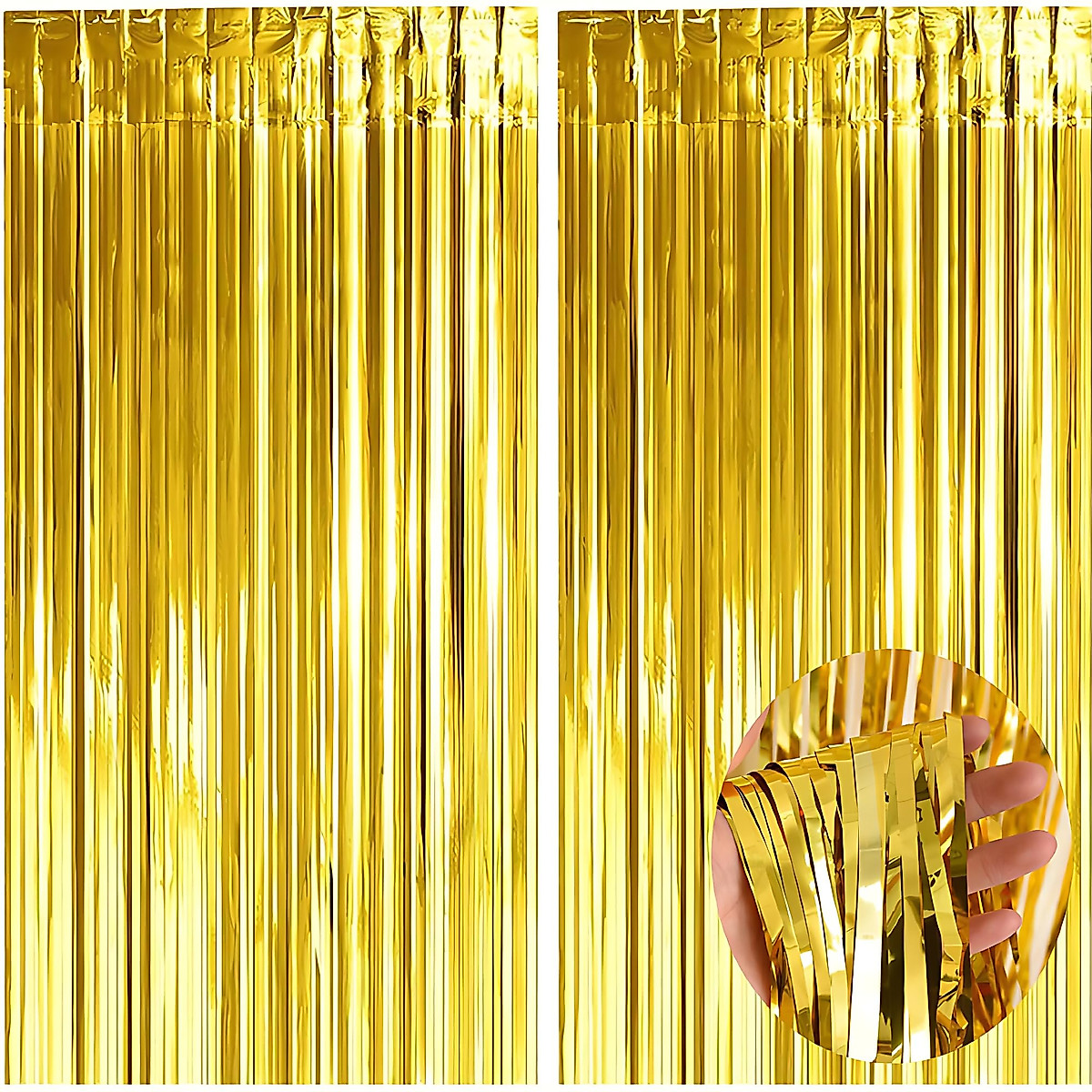 XIKSXITN 2 Pack Gold Fringe Curtains Backdrop, 3.2ftx 8.2ft Gold Streamers, Fringe Backdrop for Photo Booth Wedding Graduations Birthday Party Backdrop