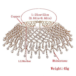 Chamvino Full diamond fashion exaggerated choker Water drop studded diamond tassel choker for Women's and girls gifts（gold/silver）