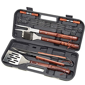 Char-Broil Portable 240 Liquid Propane Gas Grill & Cuisinart CGS-W13 Wooden Handle Tool Set (13-Piece), Black