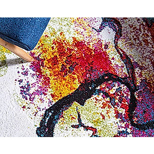 Unique Loom Lyon Collection Colorful Modern Abstract Watercolor Tree Area Rug, 3 ft 3 in x 5 ft 3 in, Ivory/Pink