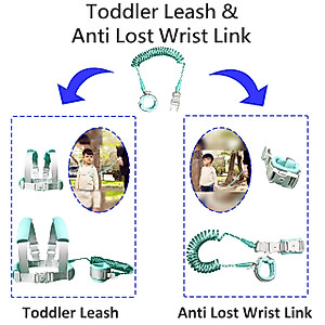 Toddler Leash for Kids - 2 in 1 Anti Lost Wrist Link, 360° Rotation Move More Freely, Toddler Backpack Leash, with Lock Feature, Reflective Kid Leash, Baby Leash, Child Leashes for Toddlers