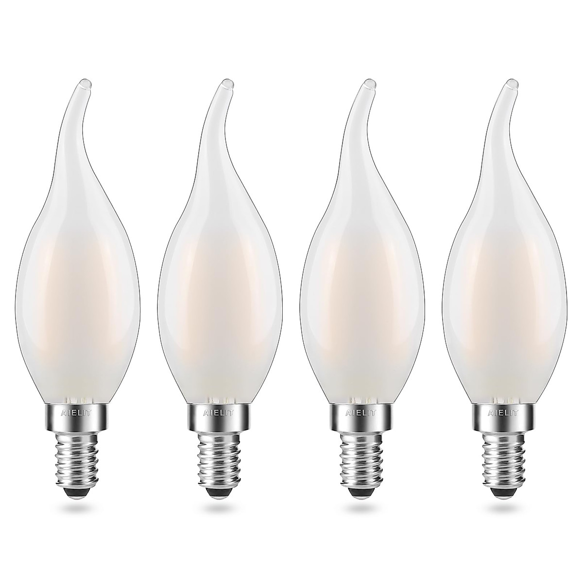 AIELIT Frosted E12 LED Candelabra Bulb, 2 Watt(25W Equivalent), Soft Warm 2700K, Dimmable CA10 Flame Tip LED Light Bulbs for Pendant Chandelier Ceiling Fans, 4-Pack