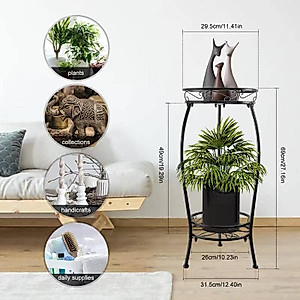 Tall Plant Stands Indoor Outdoor, 2Tier Metal Potted Flower Pot Stand for Multiple Planter,Heavy Duty Iron Planter Shelves Rack Anti-rust for Planter Garden 27" (Black)