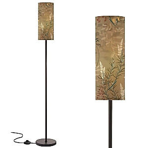 Boho Standing Lamps Floral Surface for fabric wrapping scrapbooking Beige Minimalist Floor Lamp Metal Pole Lamp with Linen Lampshade for Bedroom Living Room Office Nursery Reading Foot Switch