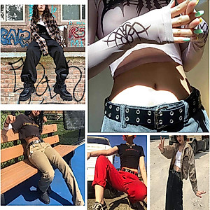 YUCFOREN Double Grommet Punk Leather Belt Unisex 2 Hole Fashion Jeans Belt