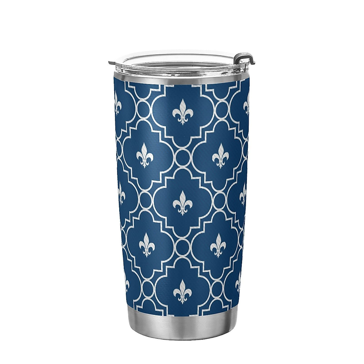 Yasala Mardi Gras Tumbler Fleur De Lis Moroccan Blue Insulated Coffee Cup Fat Tuesday Beverage Container Office Travel Mug with Straw and Lid 20oz Holiday Back to School Gift