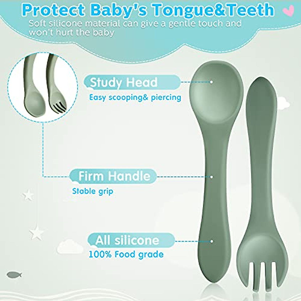 6 Pieces Silicone Baby Feeding Forks and Spoons Set Hot Safety First Stage Self Feeding Supplies Mini Kids Utensils for Over 6 Months Babies Boy Girl Toddlers First Foods (Nature Color)