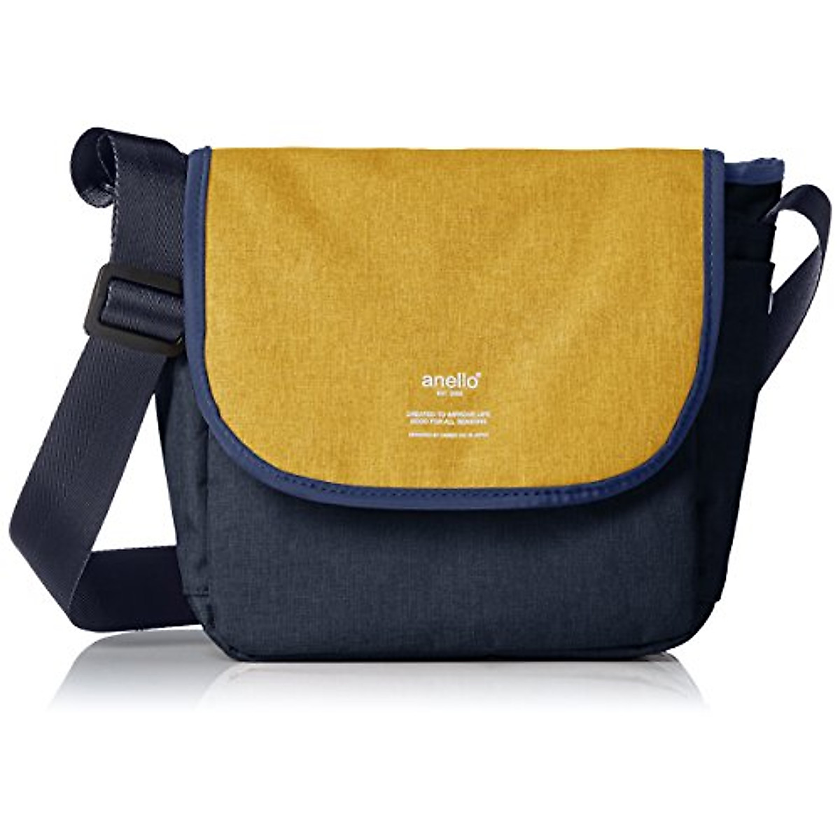 anello(アネロ) Flap Mini Shoulder Bag, Navy/Yellow
